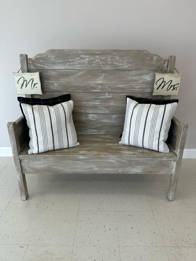 Antique Mr. & Mrs. Bench | Bucky's Rentals, Inc.
